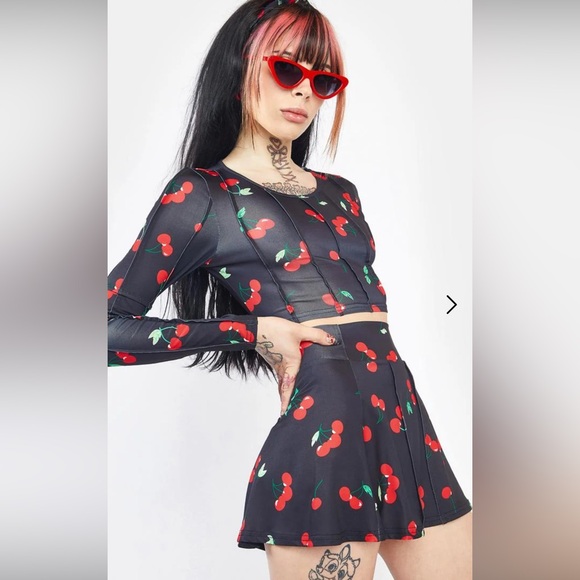 Tops | Cherry Print Crop Top And Skirt Set | Poshmark